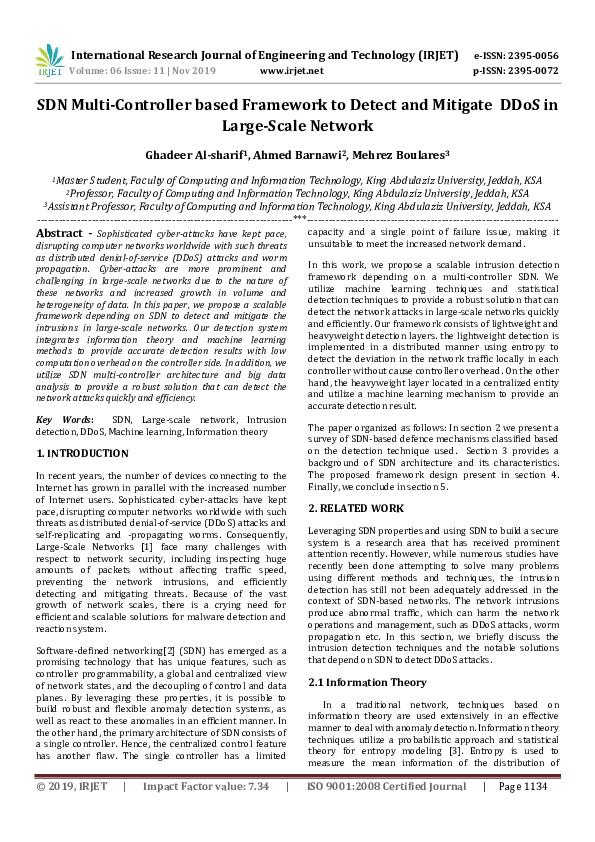 Pdf Irjet Sdn Multi Controller Based Framework To Detect And