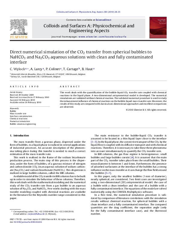 Pdf Direct Numerical Simulation Of The Co2 Transfer From Spherical