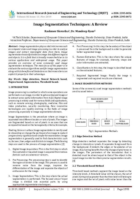 Pdf Irjet Image Segmentation Techniques A Review