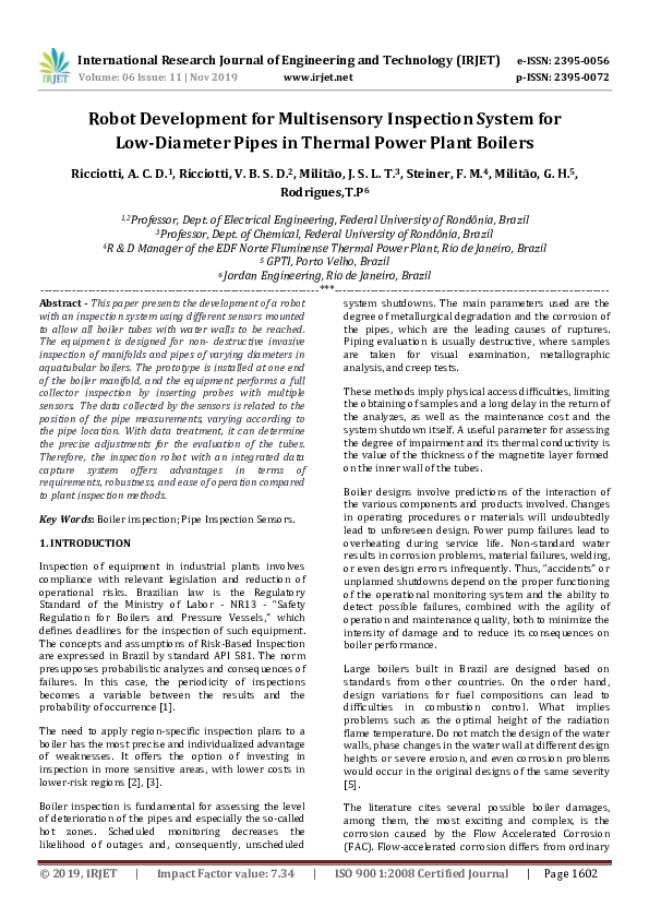 (PDF) IRJET- Robot Development for Multisensory Inspection System for Low-Diameter Pipes in ...