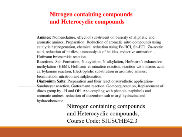 (PDF) Nitrogen containing compounds and Heterocyclic compounds