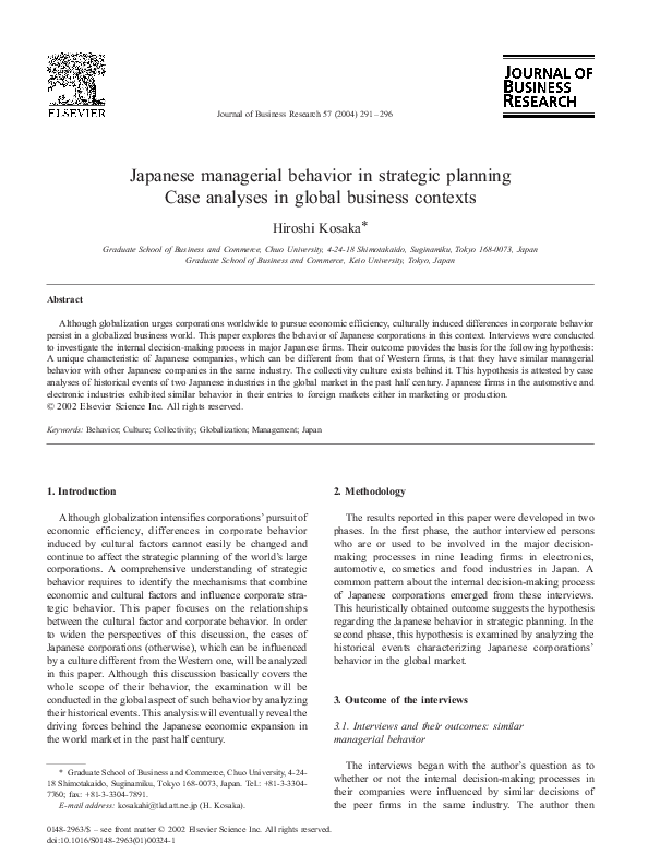 (PDF) Japanese managerial behavior in strategic planning Case analyses ...