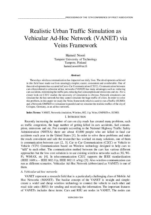 (PDF) Realistic Urban Traffic Simulation as Vehicular Ad-Hoc Network ...