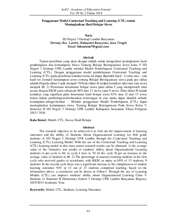 (PDF) Penggunaan Model Contextual Teaching and Learning (CTL) untuk ...