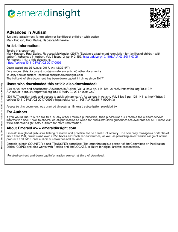 (PDF) Systemic-attachment formulation for families of children with autism