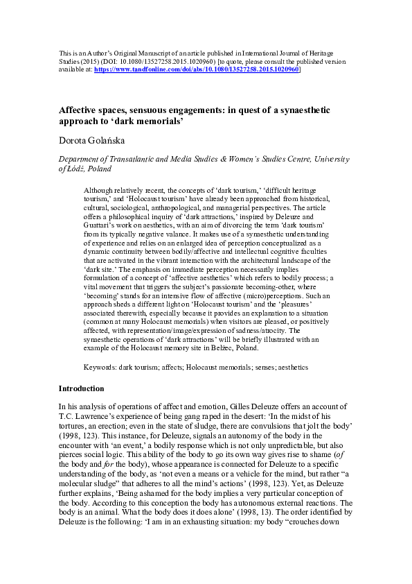 (PDF) Affective Spaces, Sensuous Engagements: In Quest of a ...