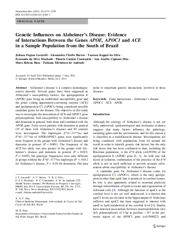(PDF) Genetic Influences on Alzheimer’s Disease: Evidence of ...