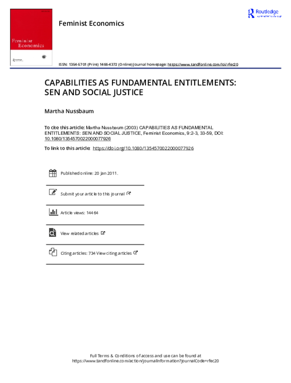 (PDF) CAPABILITIES AS FUNDAMENTAL ENTITLEMENTS: SEN AND SOCIAL JUSTICE