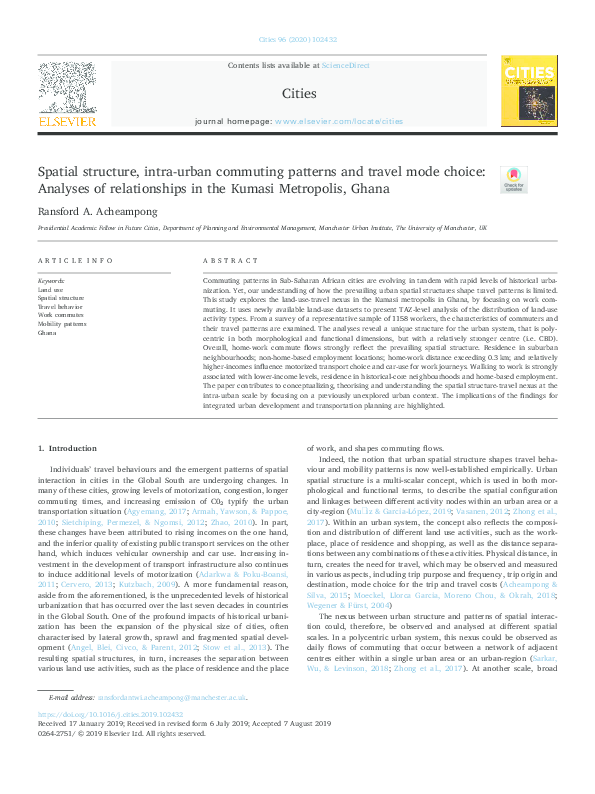 Pdf Spatial Structure Intra Urban Commuting Patterns And Mode Choice