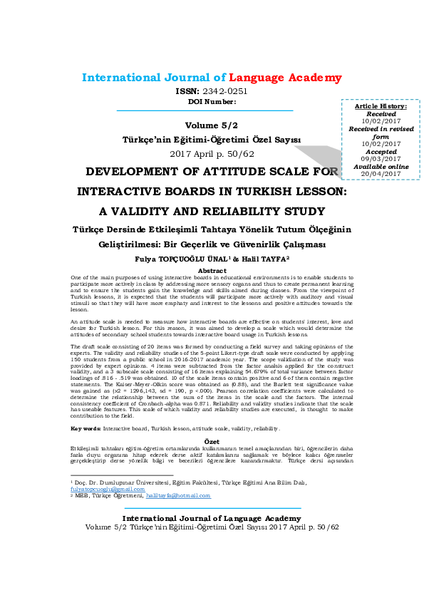 (PDF) International Journal of Language Academy Volume 5/2 Türkçe'nin ...