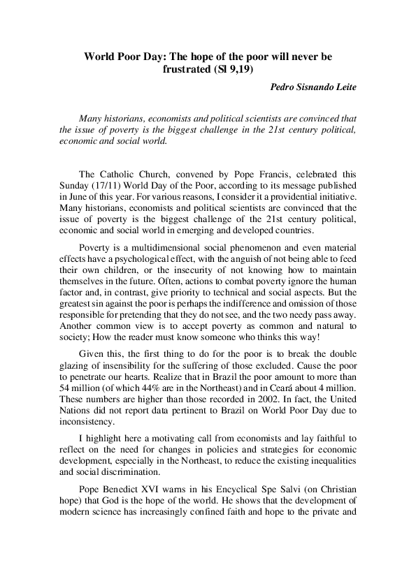 (PDF) World Poor Day: The hope of the poor will never be frustrated (Sl ...