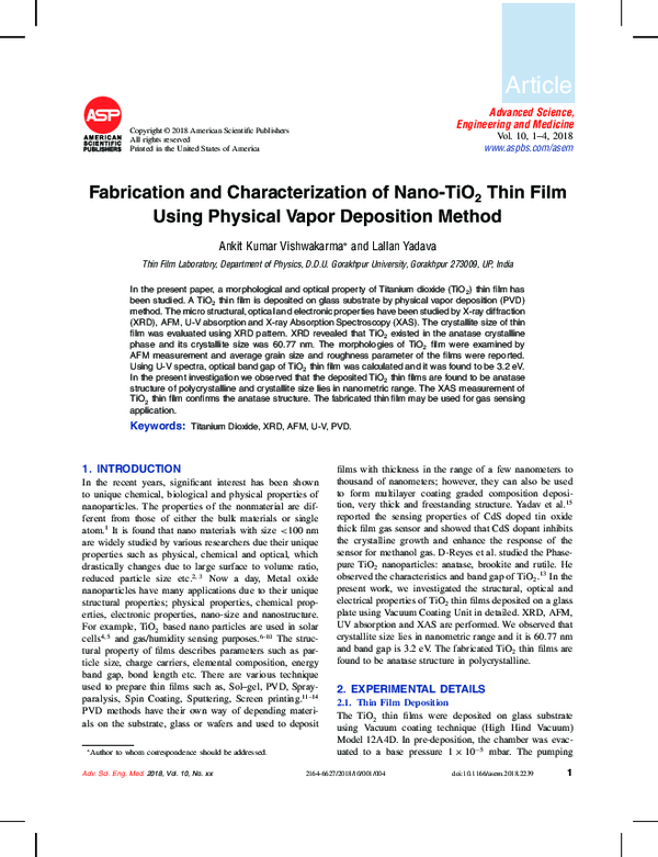 (PDF) Fabrication and Characterization of Nano-TiO 2 Thin Film Using Physical Vapor Deposition ...