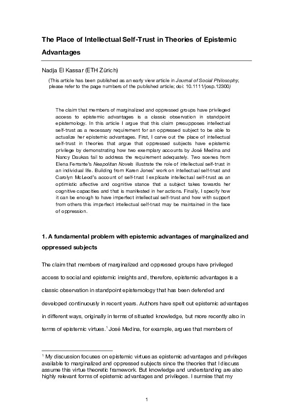 (PDF) The Place of Intellectual Self-Trust in Theories of Epistemic ...