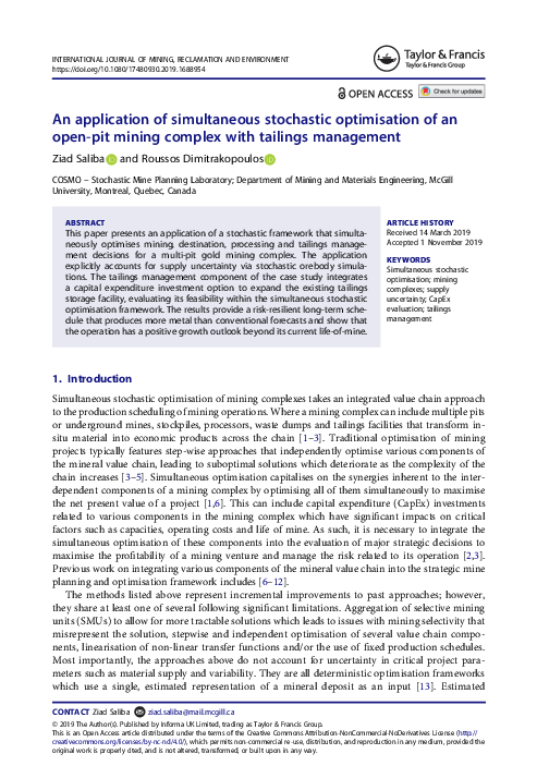 Pdf An Application Of Simultaneous Stochastic Optimisation Of An Open Pit Mining Complex With