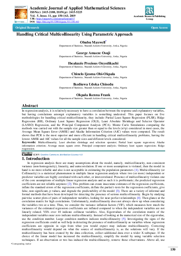 (PDF) Handling Critical Multicollinearity Using Parametric Approach