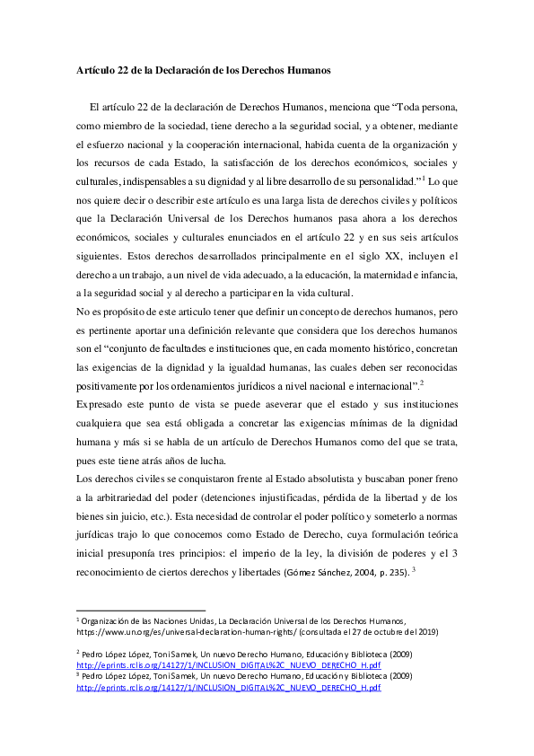 (DOC) Artículo 22 de la Declaración de los Derechos Humanos