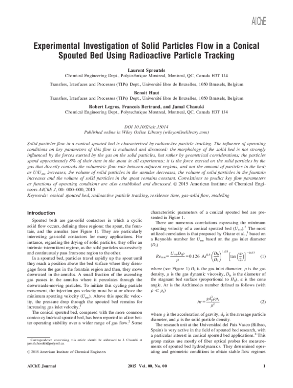 (PDF) Experimental Investigation of Solid Particles Flow in a Conical Spouted Bed Using ...