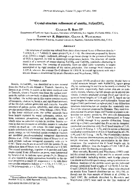 (PDF) Crystal-structure refinement of stottite, FeGe(OH)6