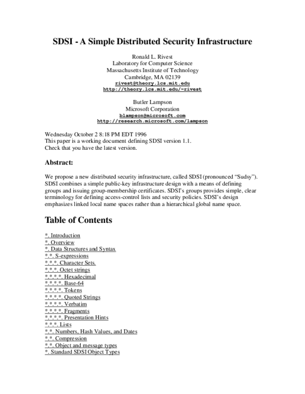 (PDF) SDSI - A Simple Distributed Security Infrastructure