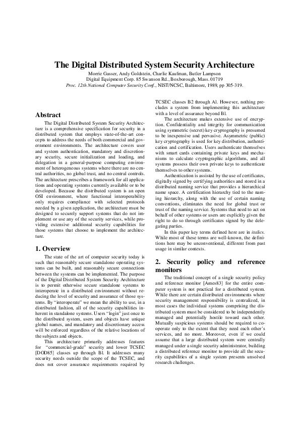 (PDF) The Digital Distributed System Security Architecture
