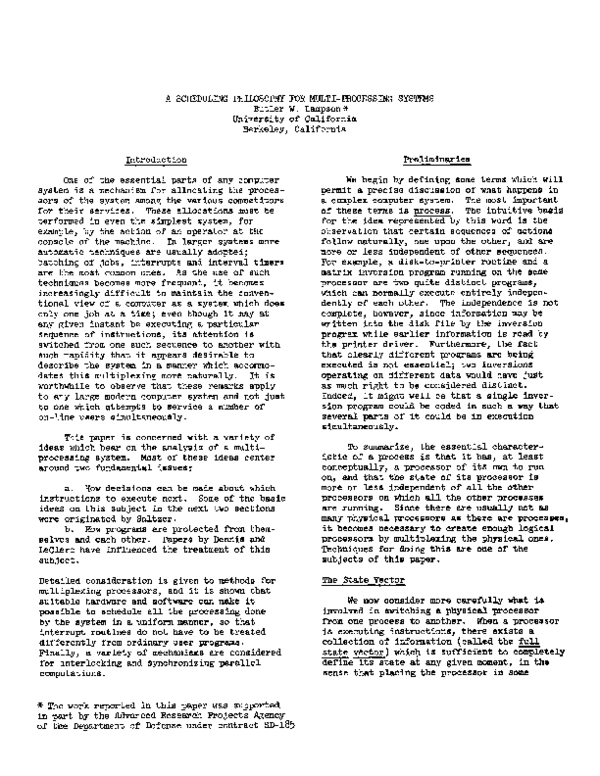 Pdf A Scheduling Philosophy For Multiprocessing Systems