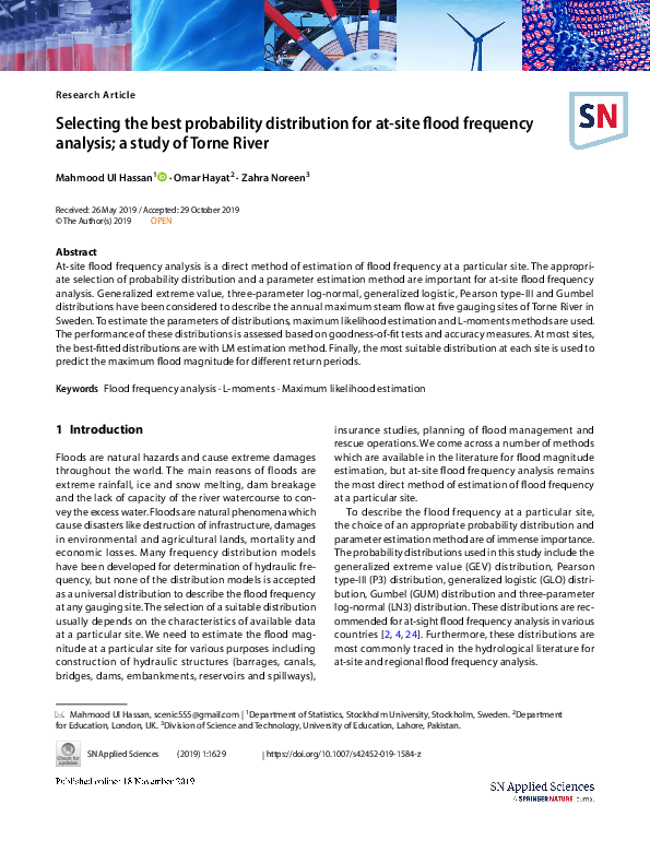 (PDF) Selecting the best probability distribution for at-site flood frequency analysis; a study ...