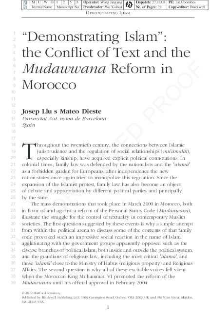 (PDF) "Demonstrating Islam”: the Conflict of Text and the Mudawwana ...
