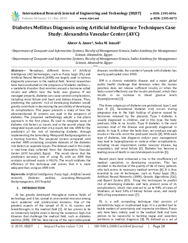 (PDF) Diabetes Mellitus Diagnosis using Artificial Intelligence ...