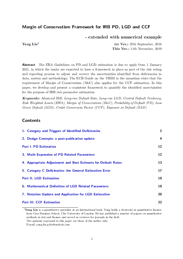 (PDF) Margin of Conservatism Framework for IRB PD, LGD and CCF ...