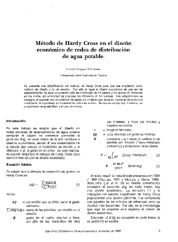 (PDF) Método de Hardy Cross en el diseño económico de redes de ...