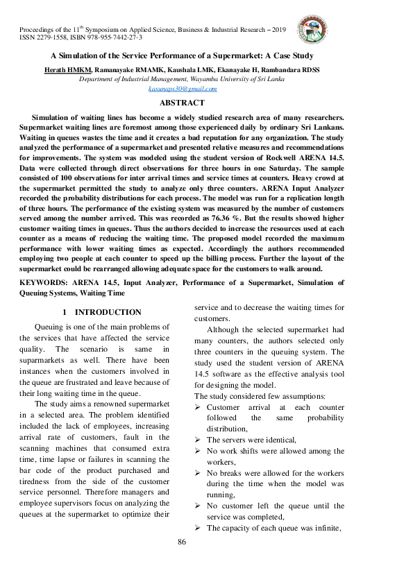 (PDF) A Simulation of the Service Performance of a Supermarket: A Case ...