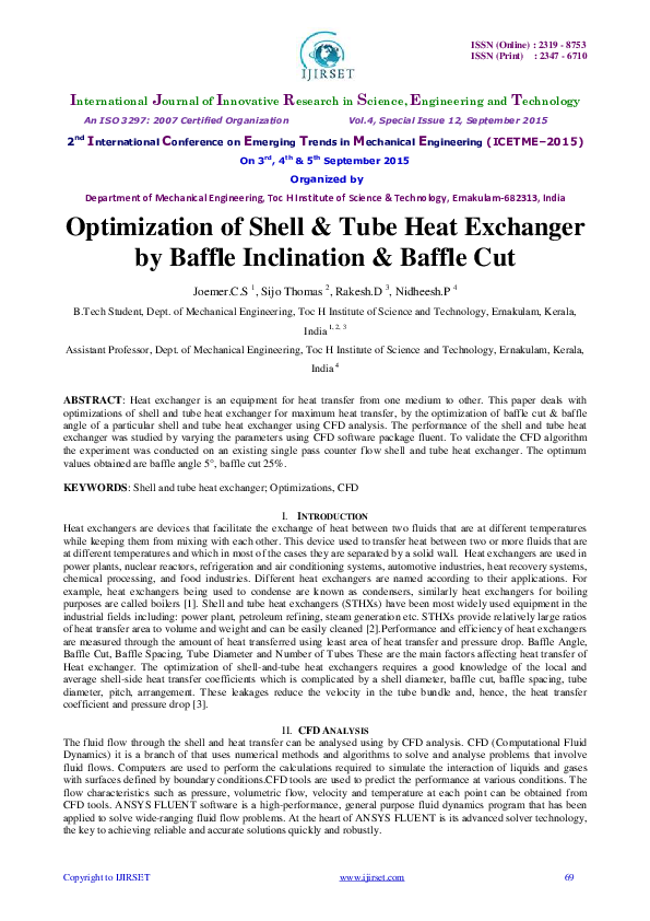 (PDF) Optimization of Shell & Tube Heat Exchanger by Baffle Inclination ...