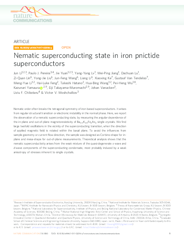 (PDF) Nematic superconducting state in iron pnictide superconductors