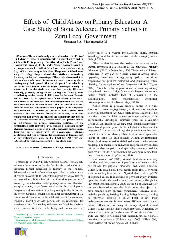 (PDF) Effects of Child Abuse on Primary Education. A Case Study of Some ...