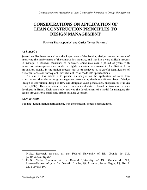 (PDF) Considerations on application of lean construction principles to design management