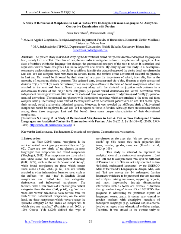 (PDF) A Study of Derivational Morphemes in Lari & Tati as Two ...