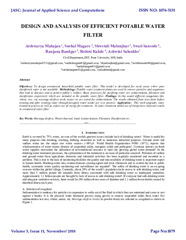 (PDF) DESIGN AND ANALYSIS OF EFFICIENT POTABLE WATER FILTER
