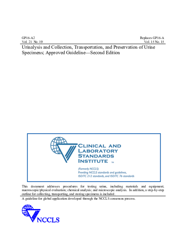 (PDF) Urinalysis and Collection, Transportation, and Preservation of ...