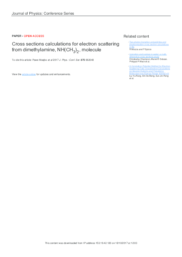 (PDF) Cross sections calculations for electron scattering from dimethylamine, NH(CH3)2 ...
