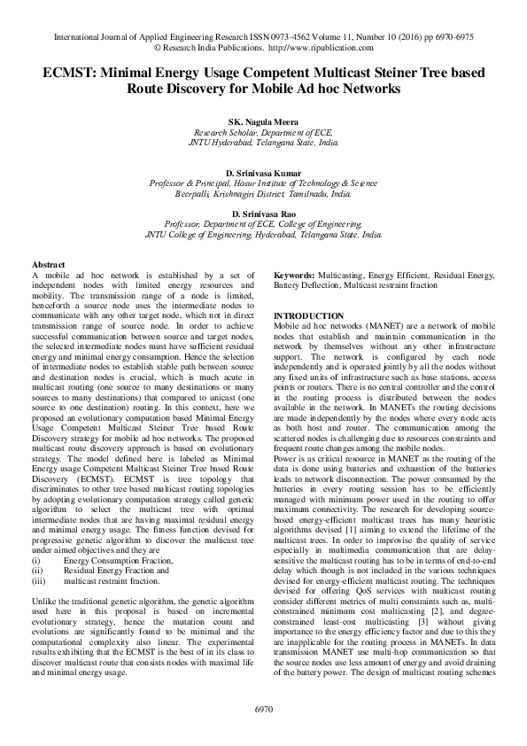 (PDF) ECMST: Minimal Energy Usage Competent Multicast Steiner Tree based Route Discovery for ...