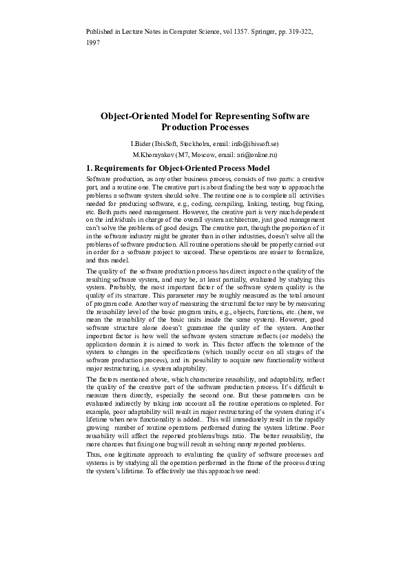 (PDF) Object-Oriented Model for Representing Software Production Processes