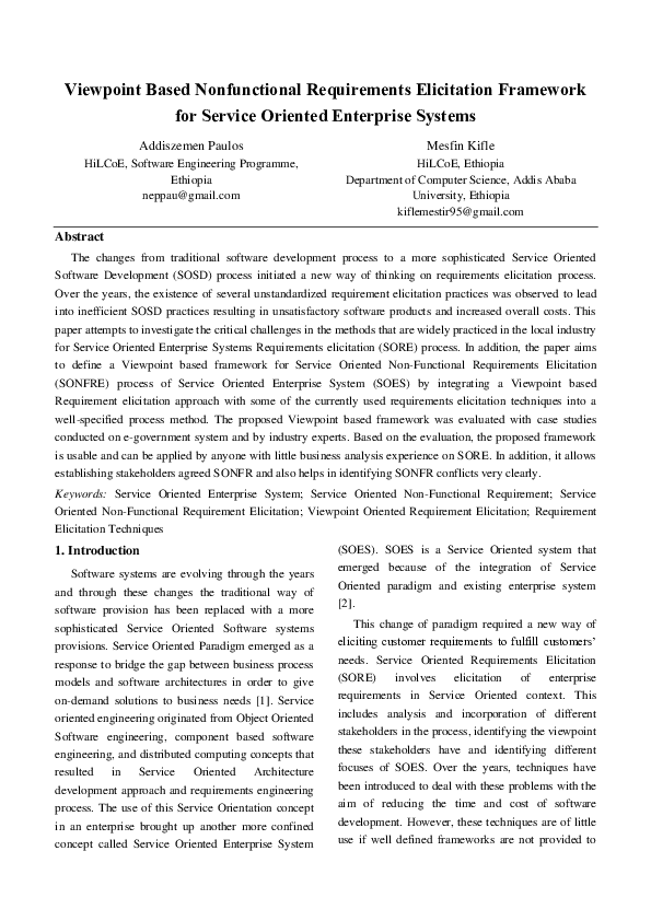 (PDF) Viewpoint Based Nonfunctional Requirements Elicitation Framework for Service Oriented ...
