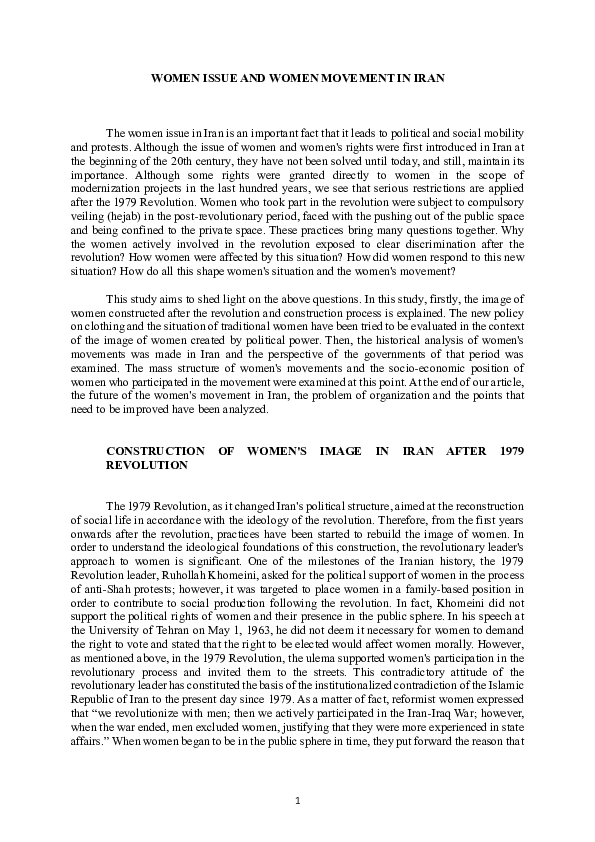 (PDF) WOMEN ISSUE AND WOMEN MOVEMENT IN IRAN - İRAN’DA KADIN SORUNU VE ...