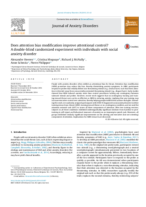 Pdf Does Attention Bias Modification Improve Attentional Control A Double Blind Randomized