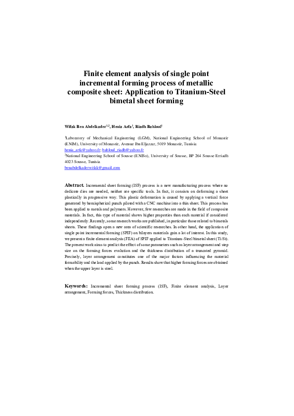 (PDF) Finite element analysis of single point incremental forming ...