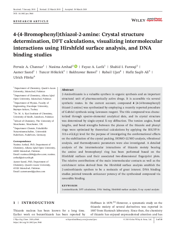 (PDF) 4-(4-Bromophenyl)thiazol-2-amine: Crystal structure determination, DFT calculations ...