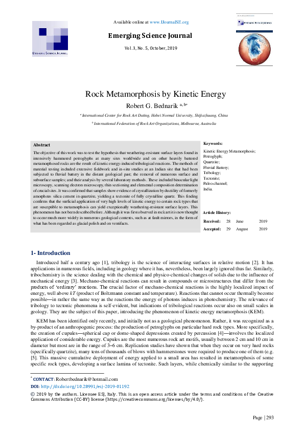 (PDF) Rock Metamorphosis by Kinetic Energy