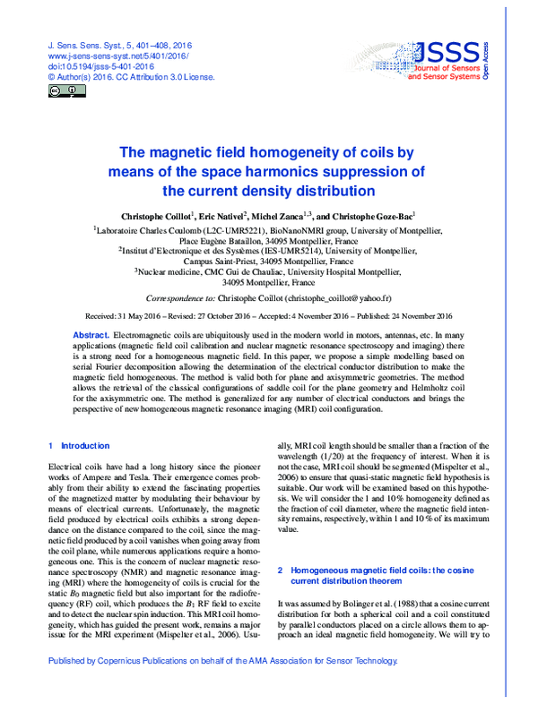 (PDF) The magnetic field homogeneity of coils by means of the space ...