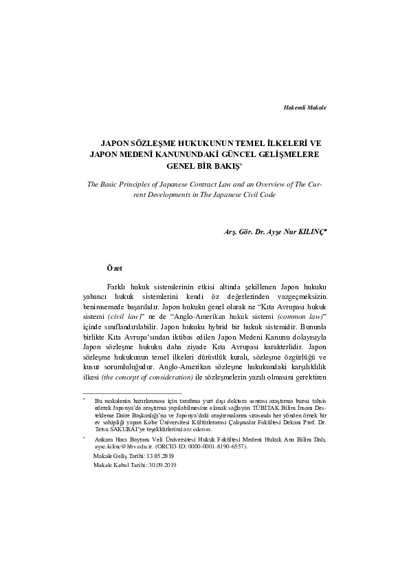 (PDF) JAPON SÖZLEŞME HUKUKUNUN TEMEL İLKELERİ VE JAPON MEDENİ ...