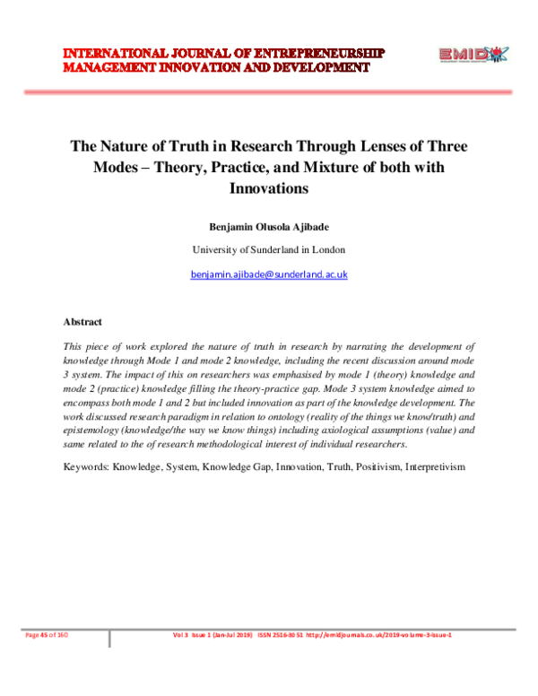 (PDF) The Nature of Truth in Research Through Lenses of Three Modes ...